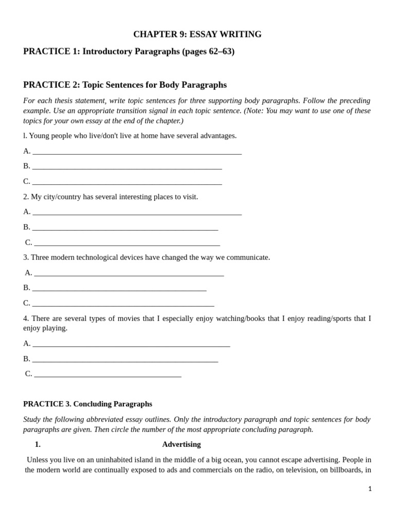 Chapter 9-Essay Writing - Practice | PDF | Paragraph | Teachers