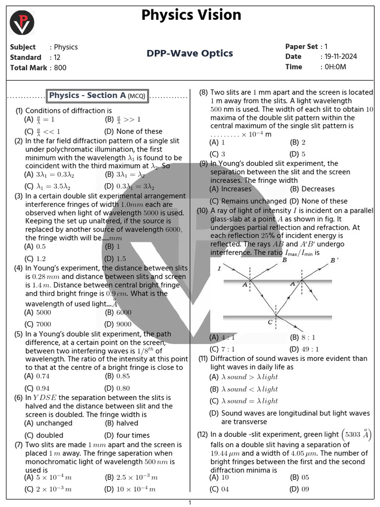 DPP-Wave_Optics_1732012609 | PDF | Diffraction | Wavelength