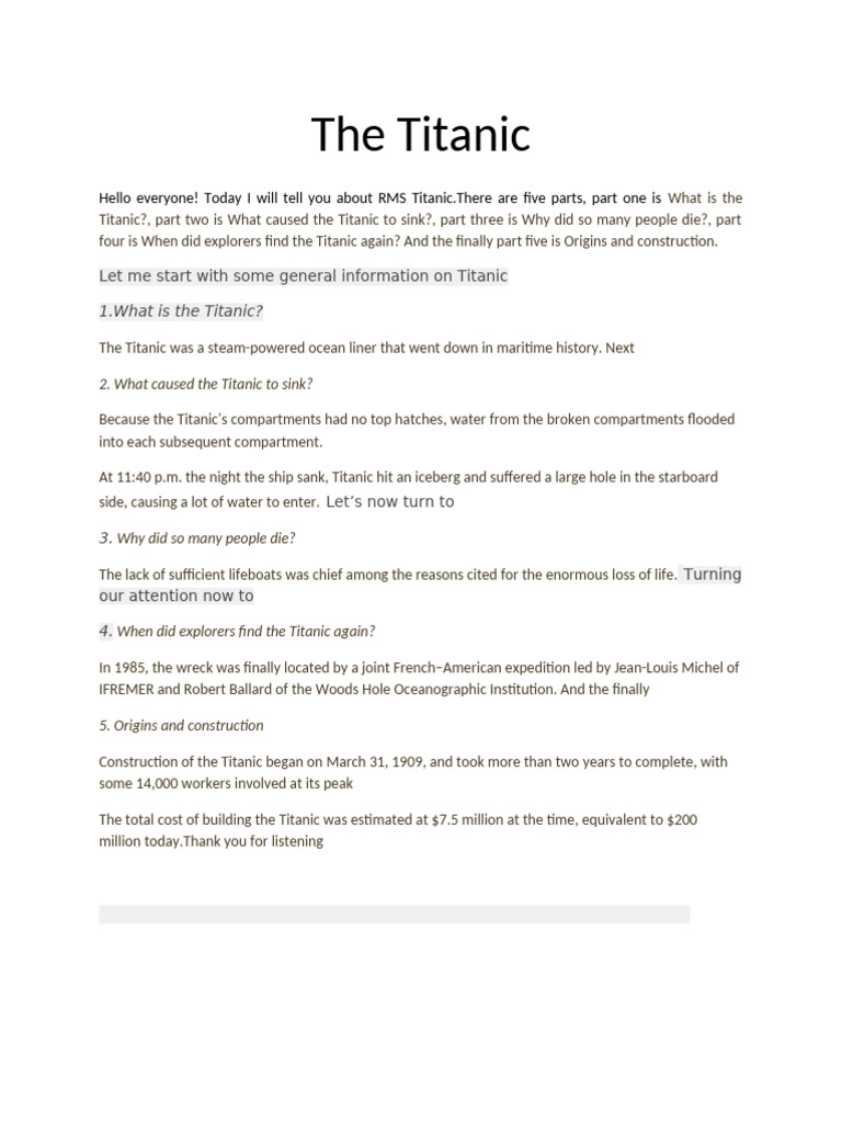Titanic: History, Sinking, and Discovery | PDF