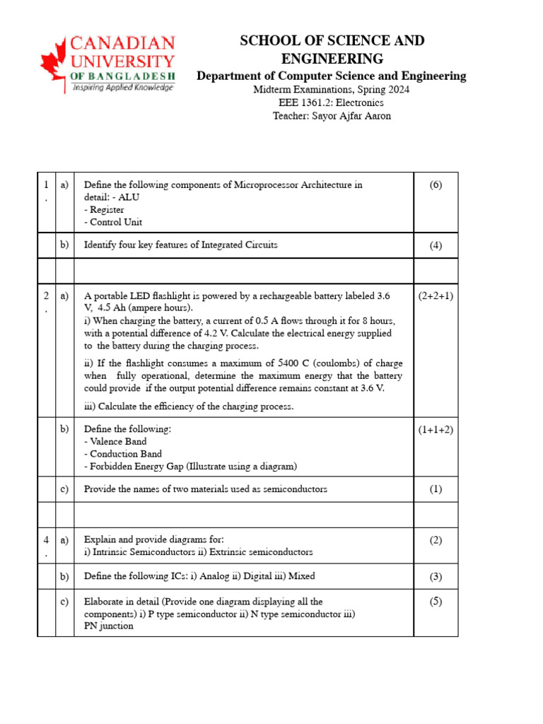 Midterm Exam: Electronics EEE 1361.2 | PDF