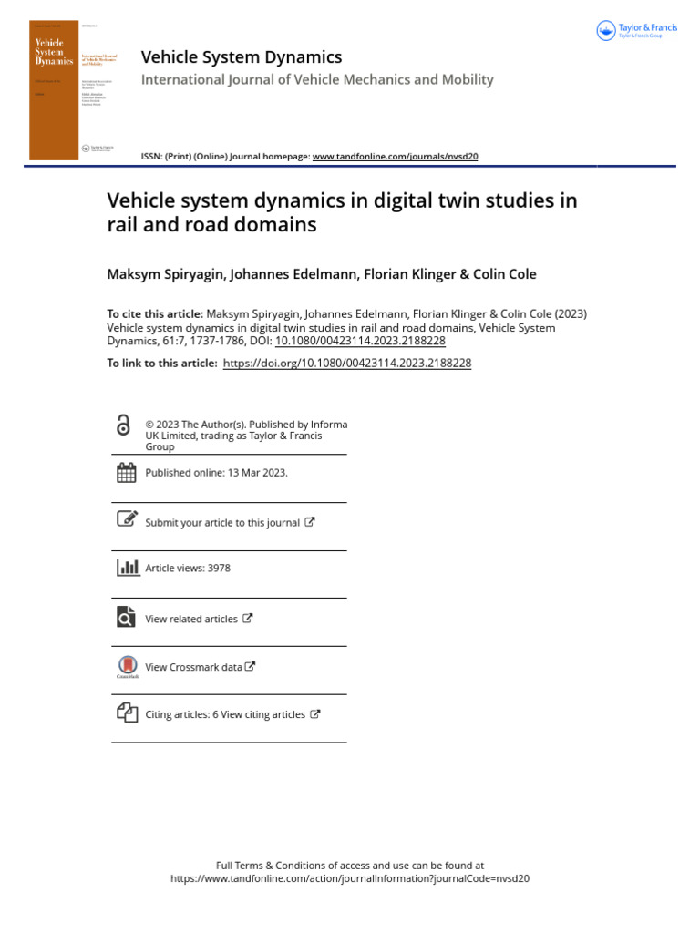Vehicle system dynamics in digital twin studies in rail and road ...