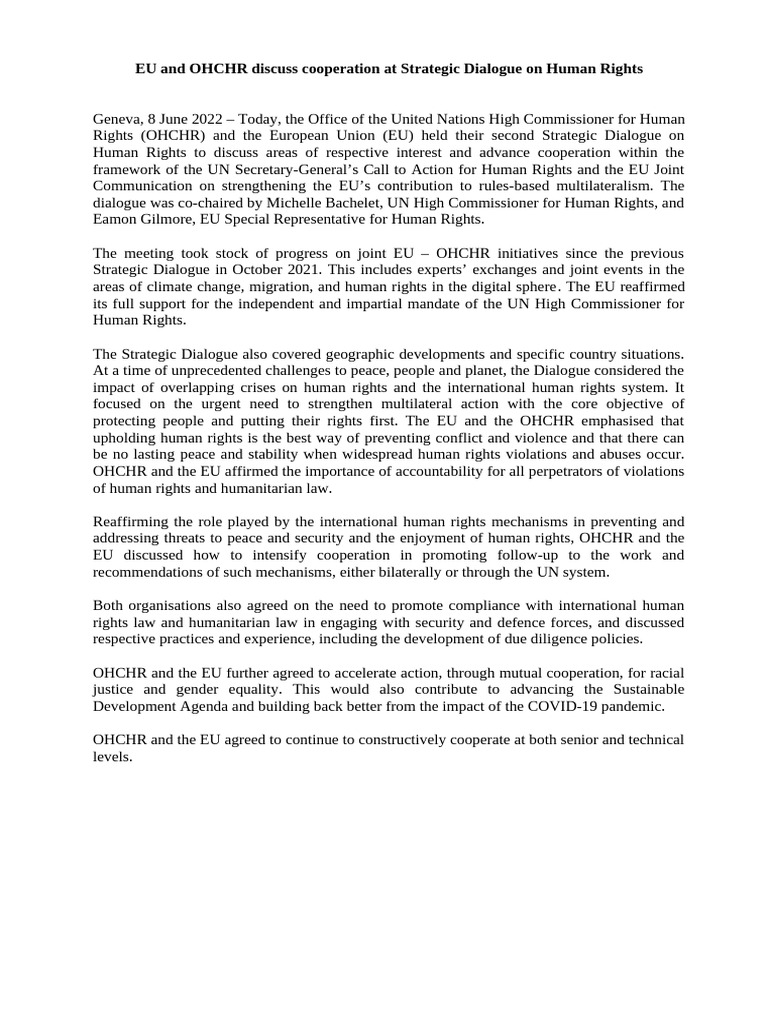 2022 EU OHCHR SD Outcome Document | PDF | Human Rights | European Union