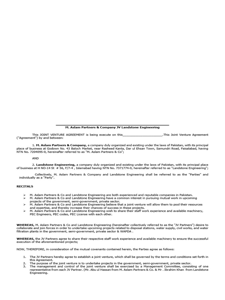 Joint Venture JV MAP & Landstone Engineering | PDF | Joint Venture ...