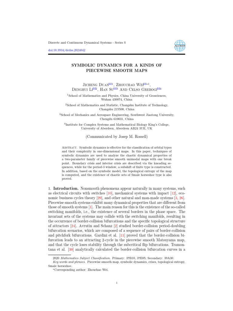 Symbolic Dynamics For A Kinds of Piecewise Smooth Maps | PDF | Chaos ...