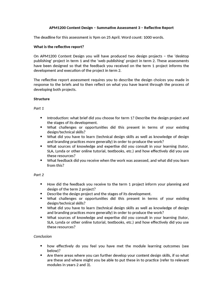 APM1200 Content Design – Summative Assessment 3 – Reflective Report | PDF | Page Layout | Human ...