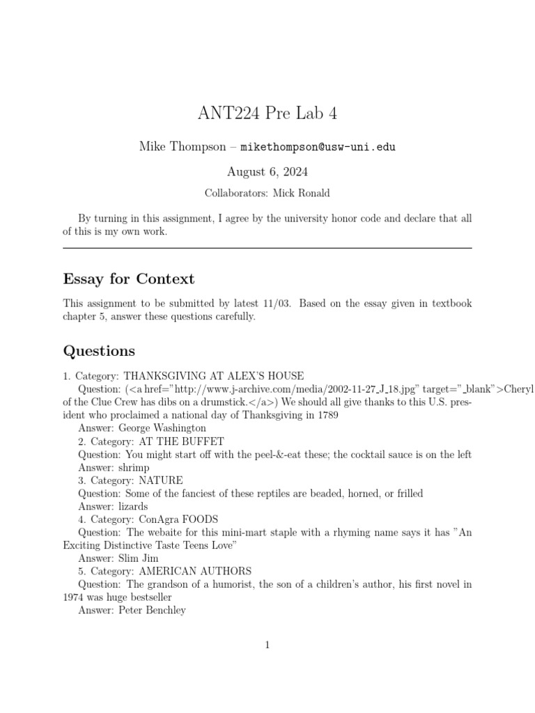 ANT224_Pre_Lab_4 | PDF