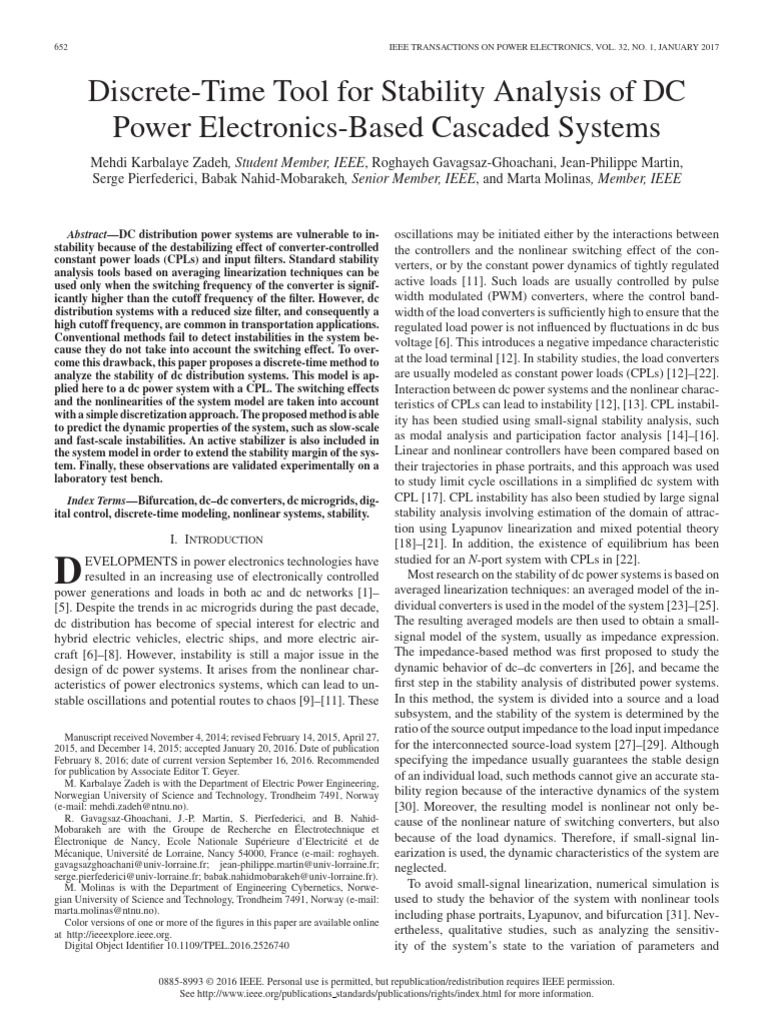 Discrete-Time Tool For Stability Analysis of DC Power Electronics-Based Cascaded Systems | PDF ...