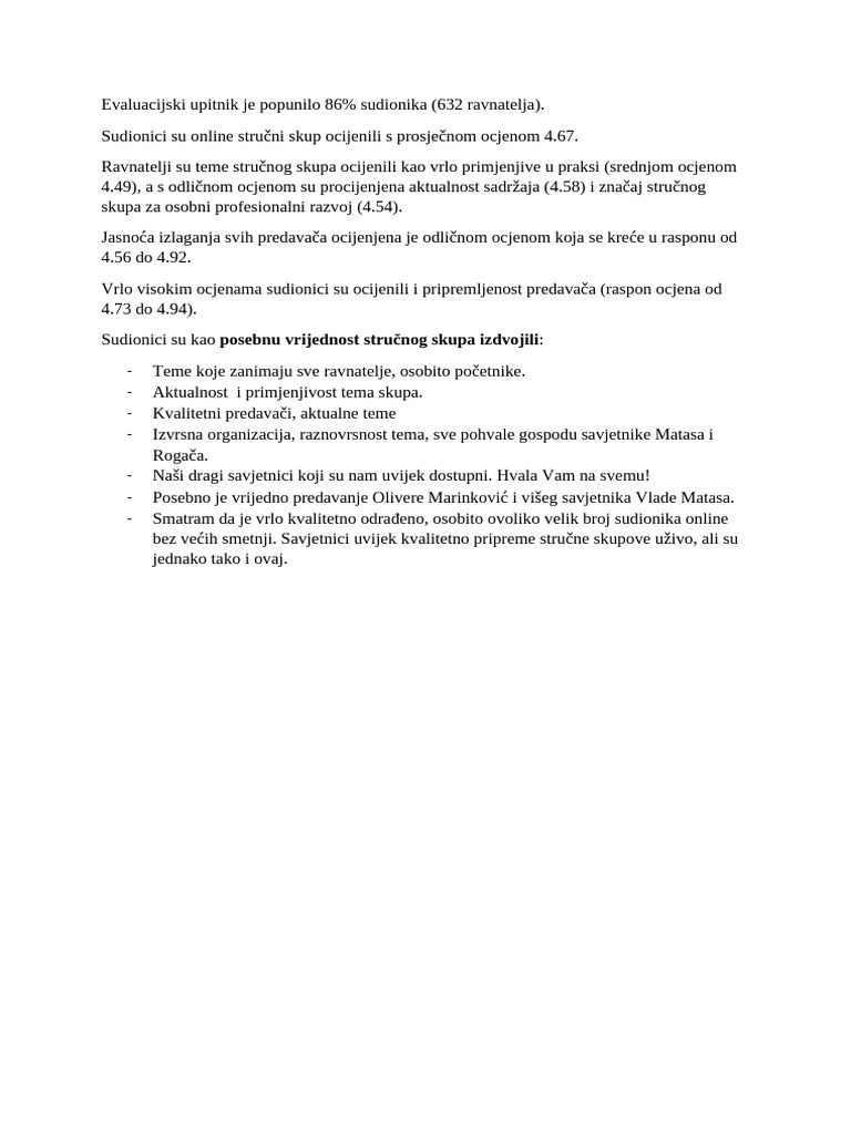 Evaluacijski Upitnik | PDF