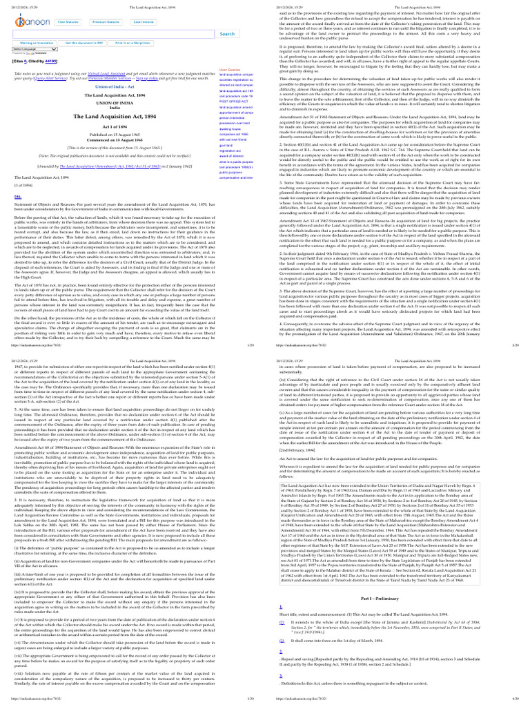 The Land Acquisition Act, 1894 | PDF | Lawsuit | Judgment (Law)