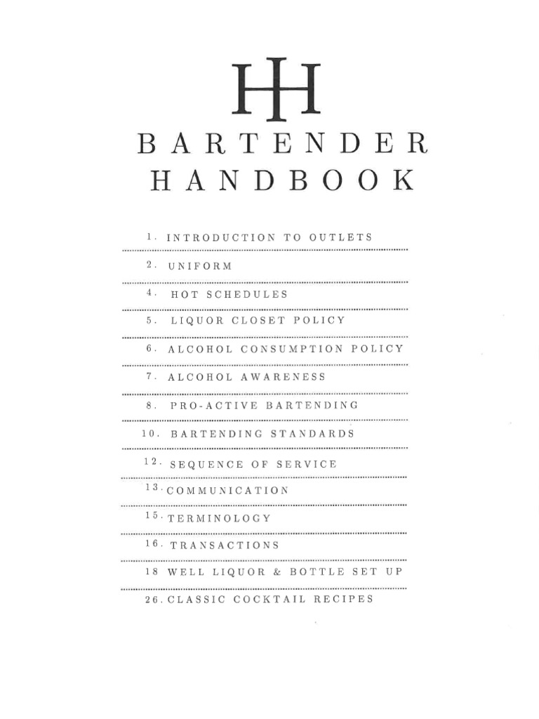 HH Bartender Handbook 2024 | PDF