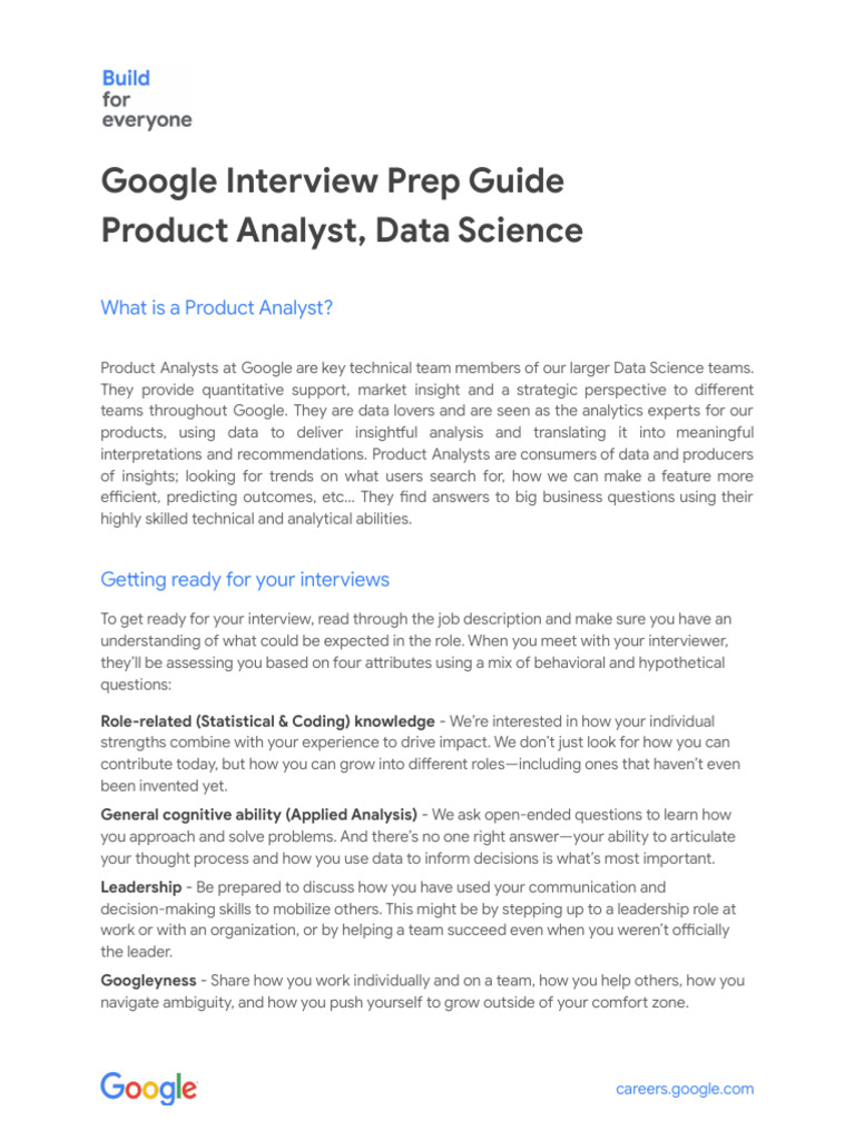 (Google Interview Prep Guide) Product Analyst | PDF | Statistics | Data Science