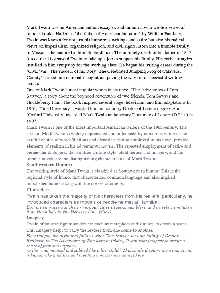 SCRIPT FULL | PDF | Mark Twain | The Adventures Of Tom Sawyer