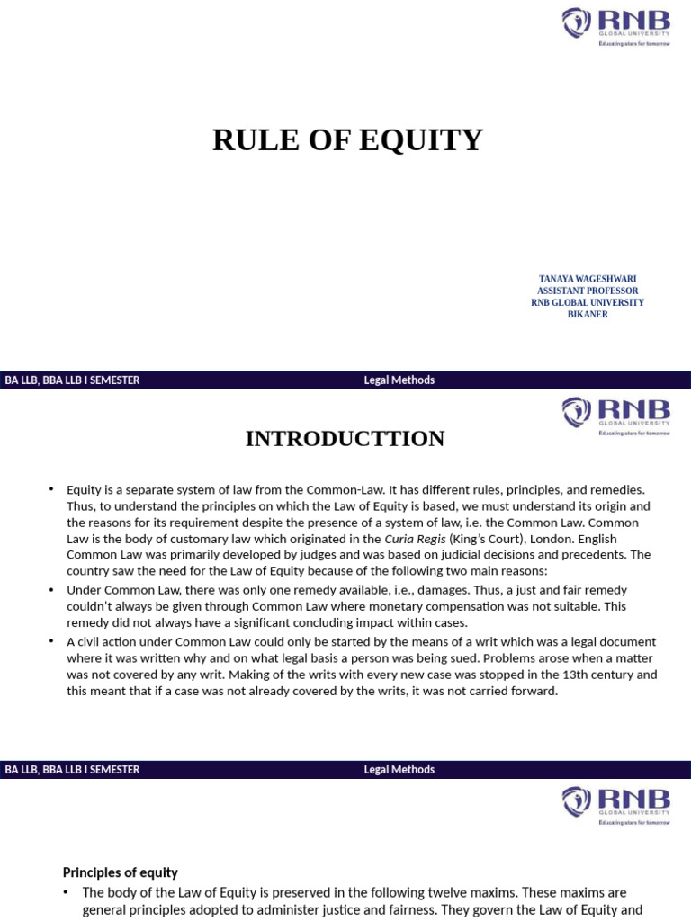 Rule of Equity | PDF | Laches (Equity) | Equity (Law)