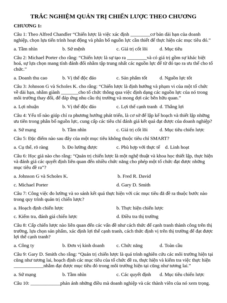 TRẮC NGHIỆM QTCL THEO CHƯƠNG | PDF