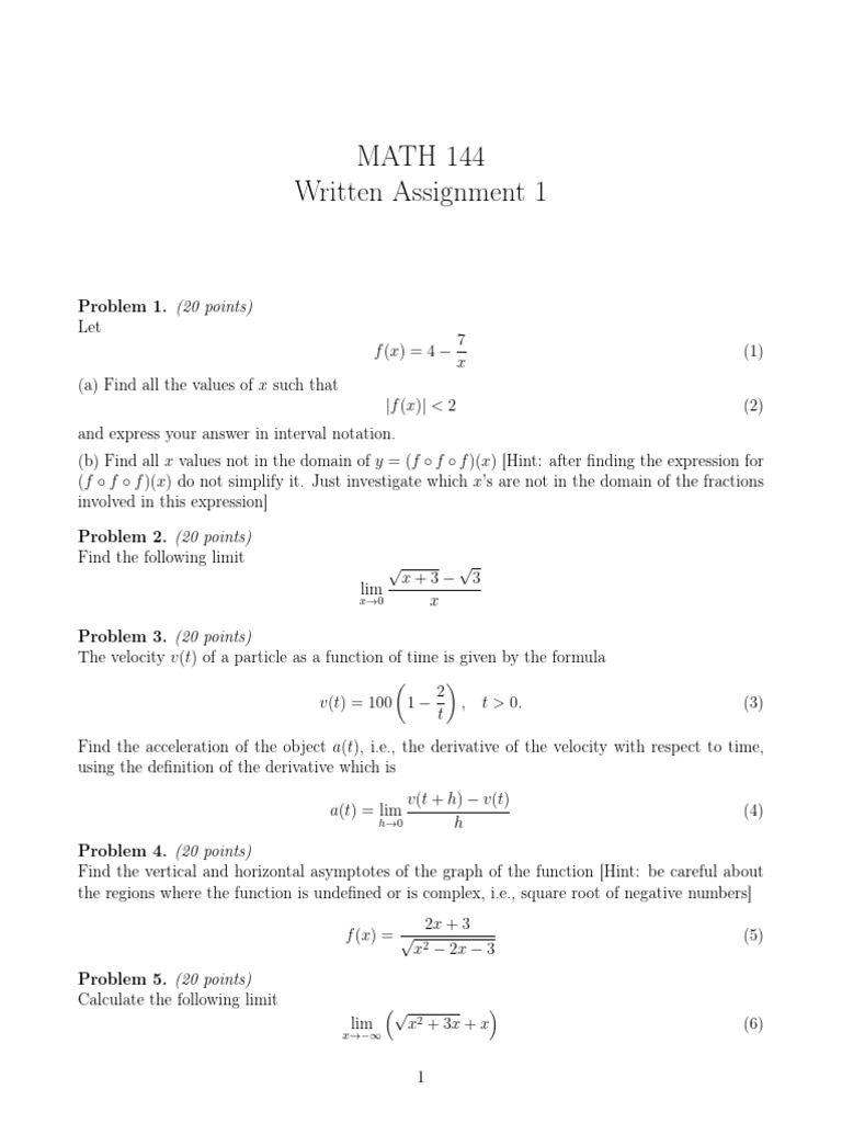 MATH 144 Written Assignment Problems | PDF | Derivative | Mathematics