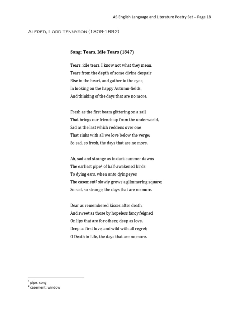 Tennyson's "Tears, Idle Tears" Analysis | PDF