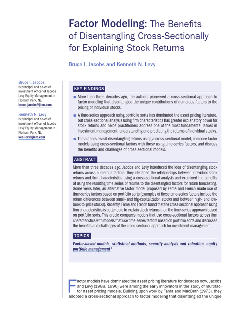 Factor Modeling - Bruce Jacobs-Ken Levy - JPM May 2021 | PDF | Errors And Residuals | Linear ...