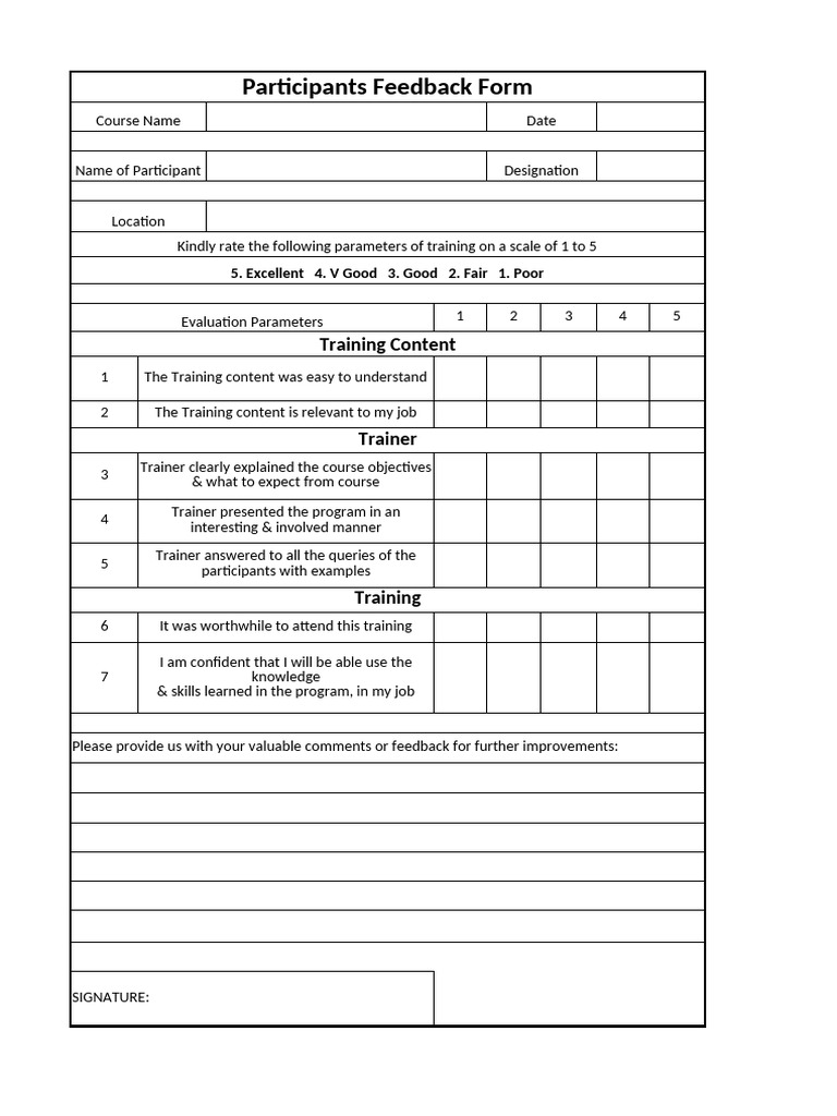 Training Feedbck Form | PDF