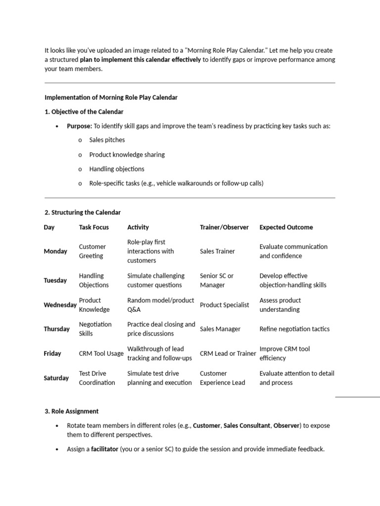 MORNING ROLEPLAY CALENDAT | PDF | Negotiation | Customer Relationship ...
