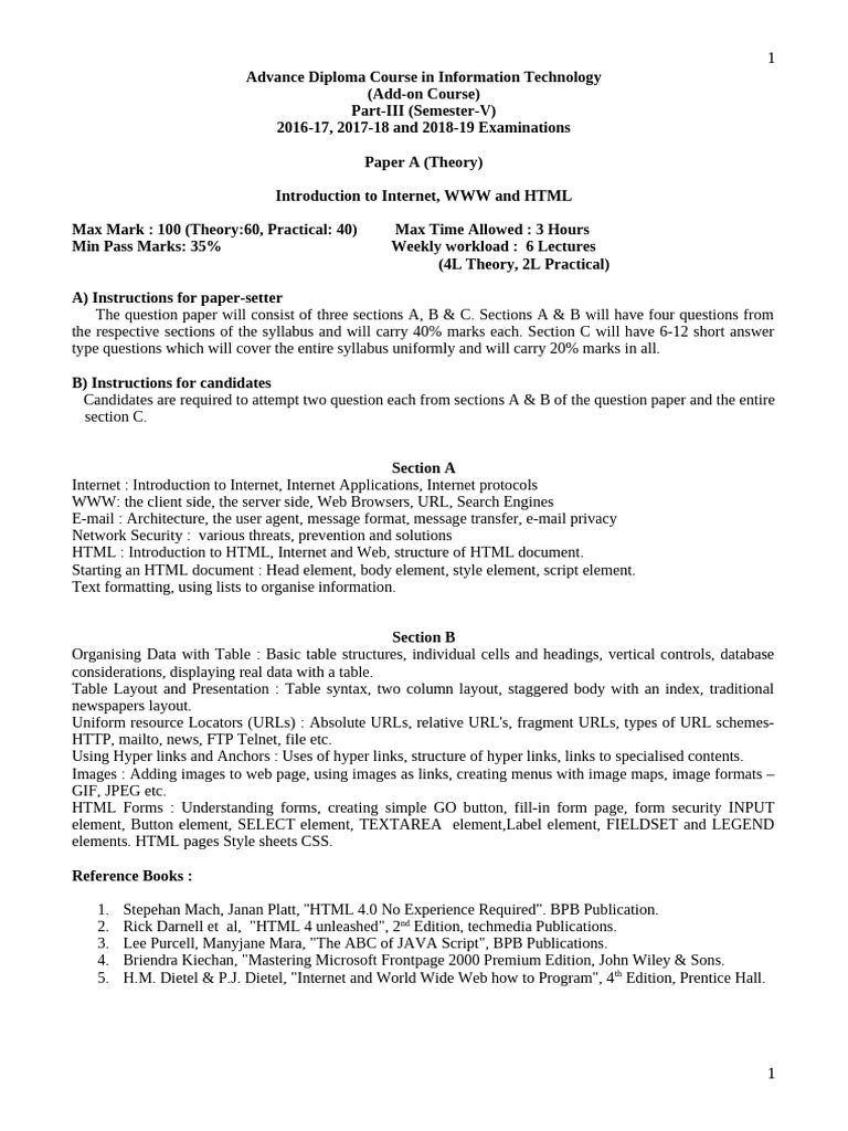 Information Technology Diploma Course Guide | PDF | World Wide Web ...