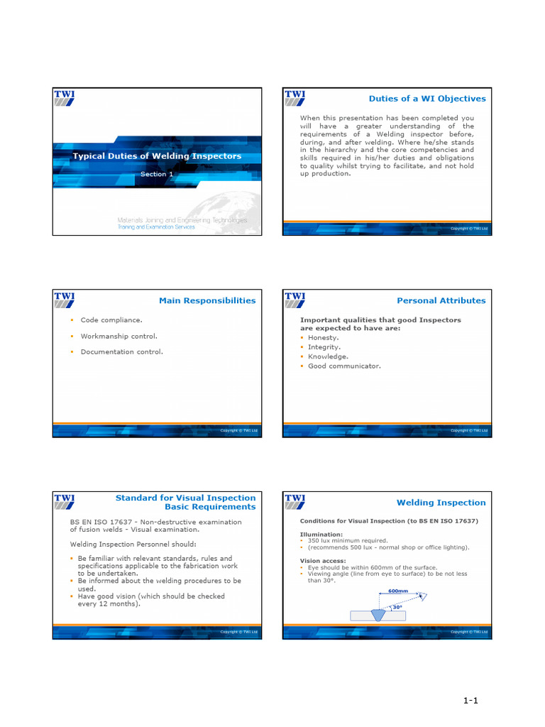 CSWIP 3 1 II 1 Typical Duties of Welding Inspectors Gulfnde Industrial ...