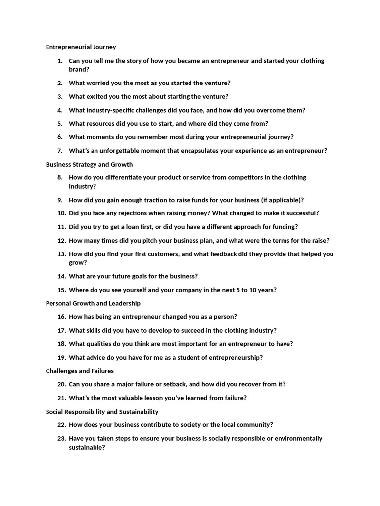 questions to ask | PDF | Entrepreneurship | Mentorship