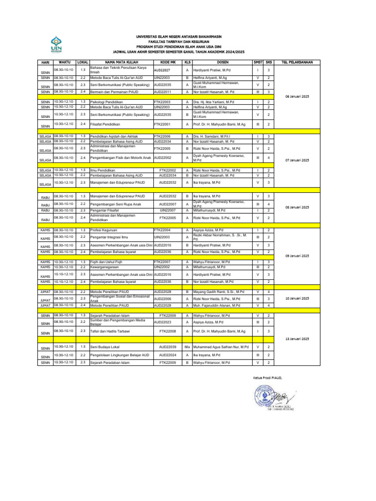 Jadwal UAS 20242025 | PDF
