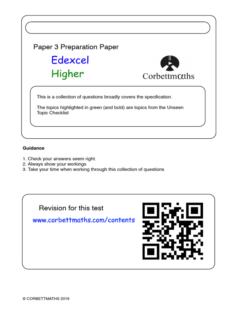 Edexcel Higher Preparation Paper 3 | PDF | Quadratic Equation ...