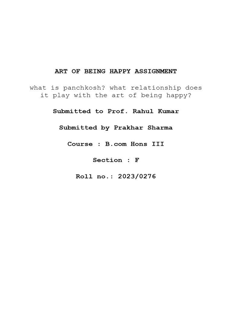 Art of Being Happy Assignment | PDF | Cognition | Psychology