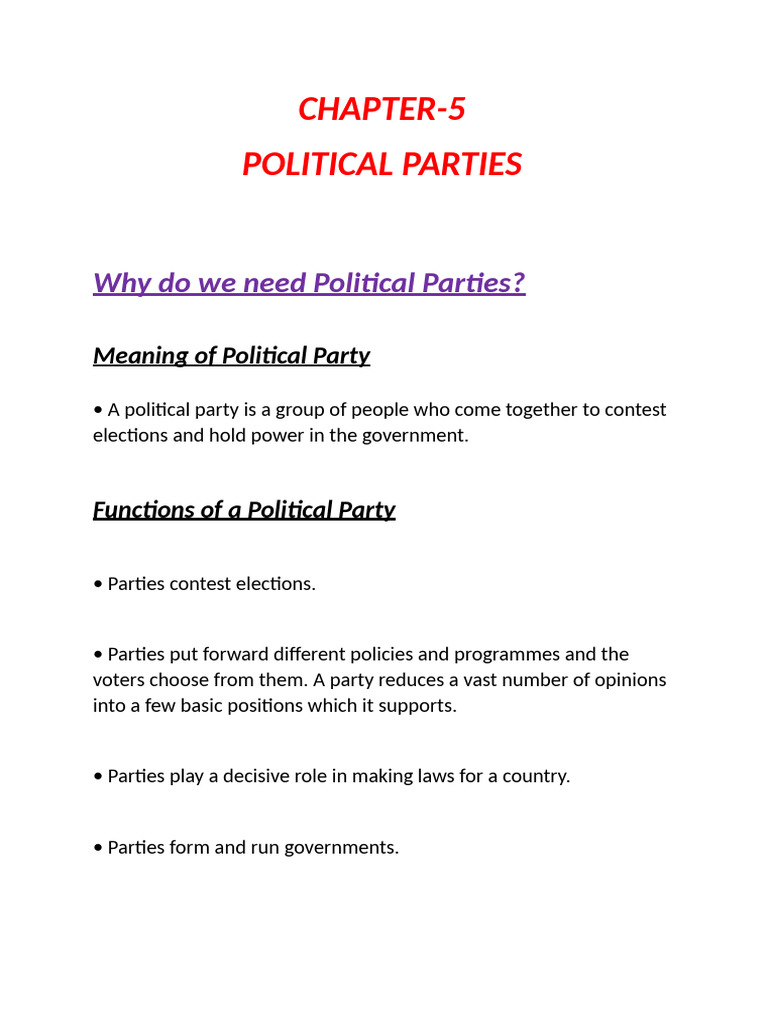 CHAPTER 5 Political Parties | PDF | Political Parties | Elections