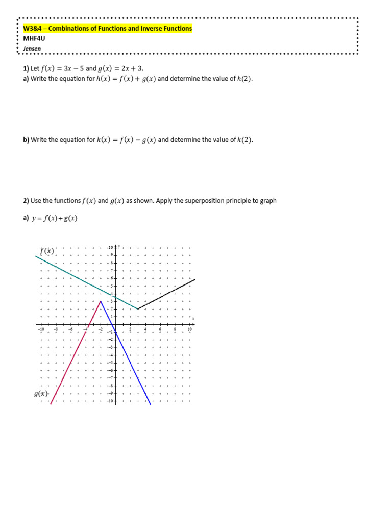 Homework Combinations Of Functions Pdf Function Mathematics Equations