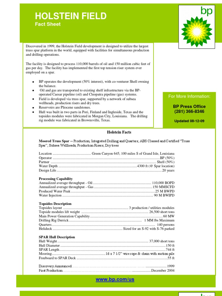 BP Holstein Field & Platform Topsides | PDF | Bp | Subsea (Technology)