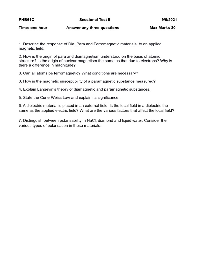 PHB-61C-Sessional Test II | PDF