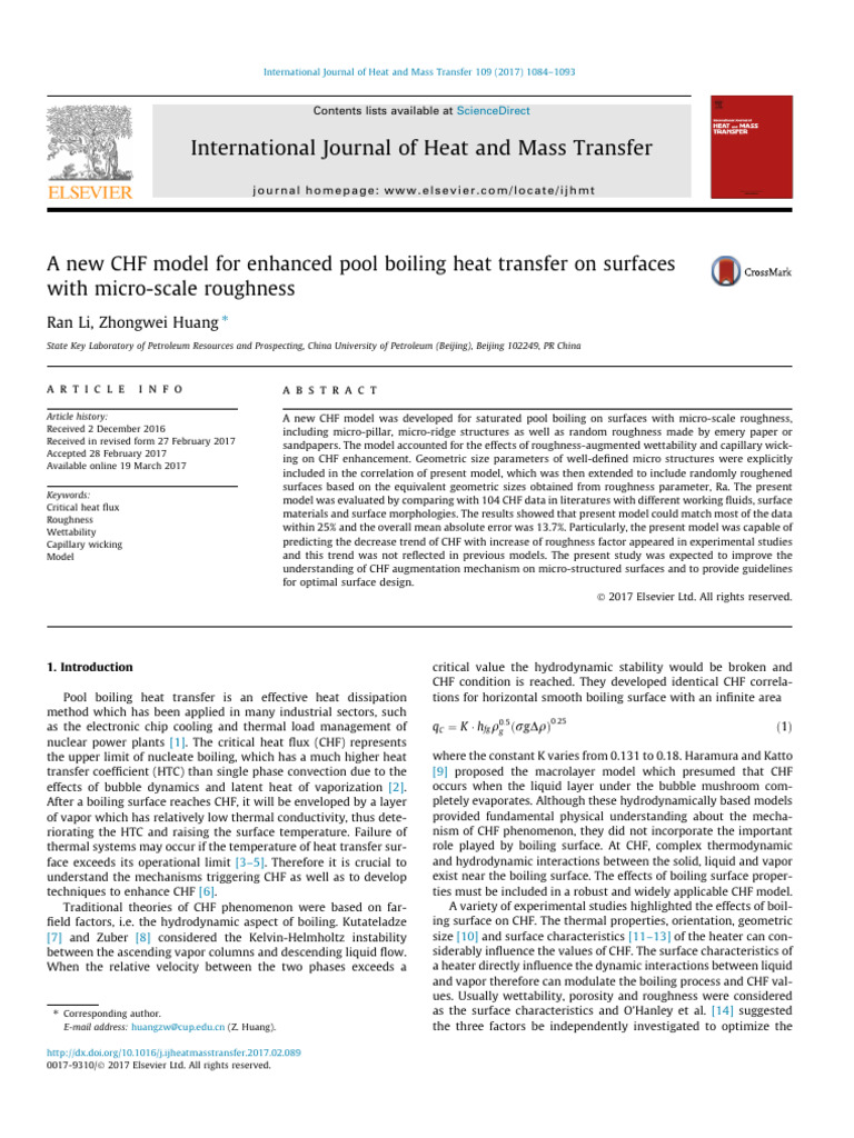 New CHF Model for Pool Boiling Heat Transfer | PDF | Boiling | Wetting
