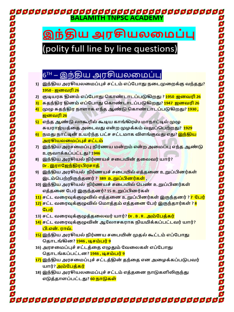 Polity Full Line by Line Questions | PDF