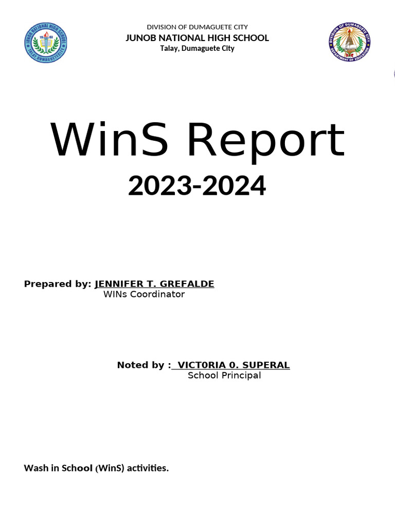 JNHS-WinS Report 2023-2024 | PDF | Hand Washing | Waste Management