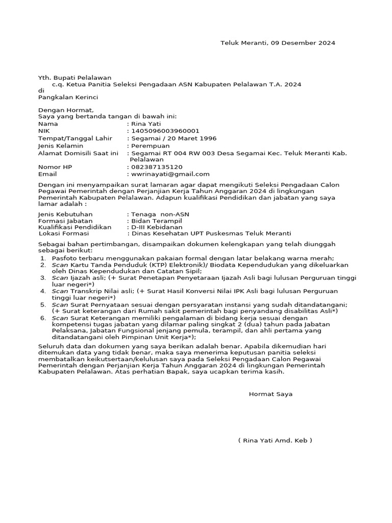 Lamaran p3k Resda Neli Lulus ? salinan | PDF