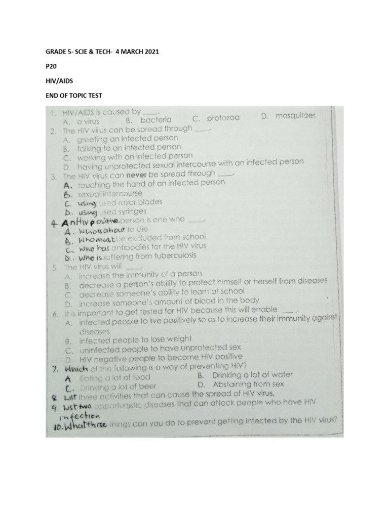 Grade 5 - Scie - 4 Mar 2021 - Diseases and Prevention - End of Topic ...