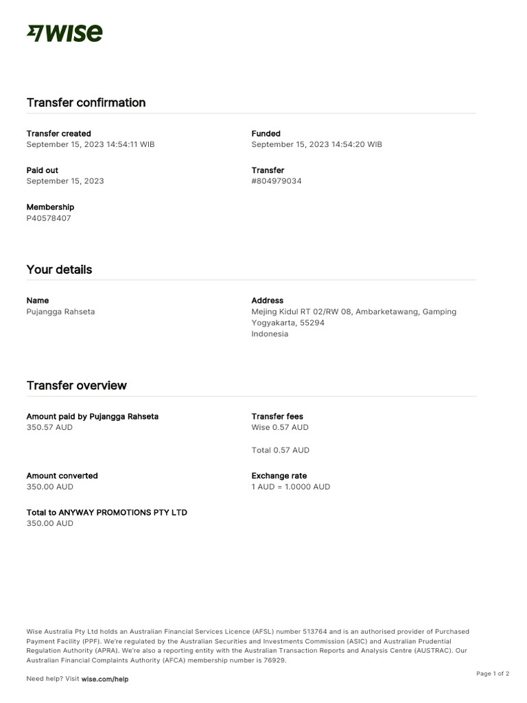 Wise Transaction Invoice Transfer 804979034 1675447492 en | PDF | Banks ...