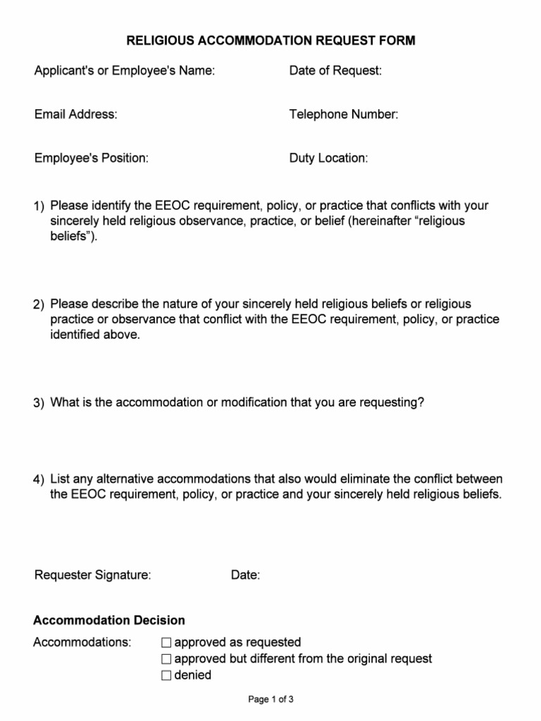 EEOC Religious Accommodation Request Form - For Web | PDF | Equal ...