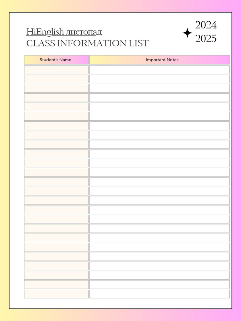 Cream White Modern Simple Class List | PDF