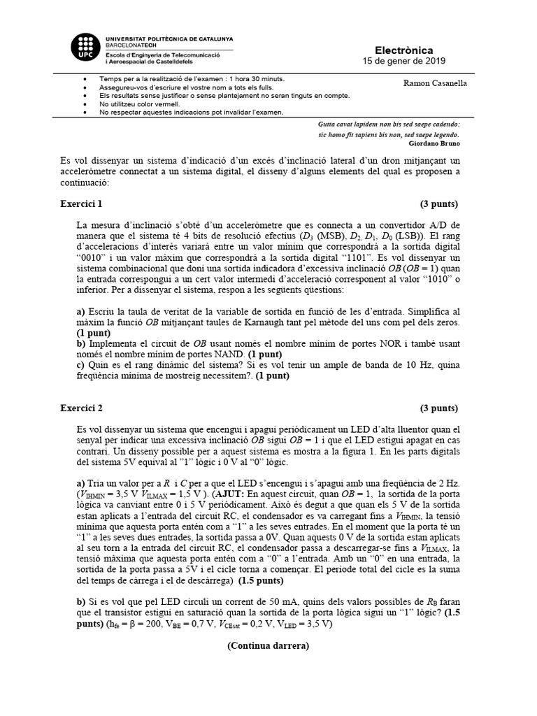 Electronica - Examen Final QT - 18 - 19 - Resolt | PDF