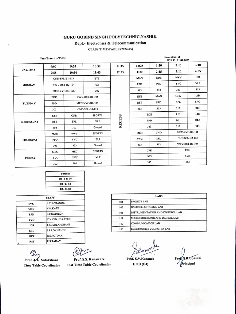 24-25 Even Sem TY Class Timetable | PDF