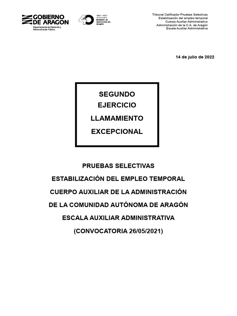 2022 07 14 2º Ejer Aux Administrativos Llamamiento Excepcional | PDF | Informática | Software