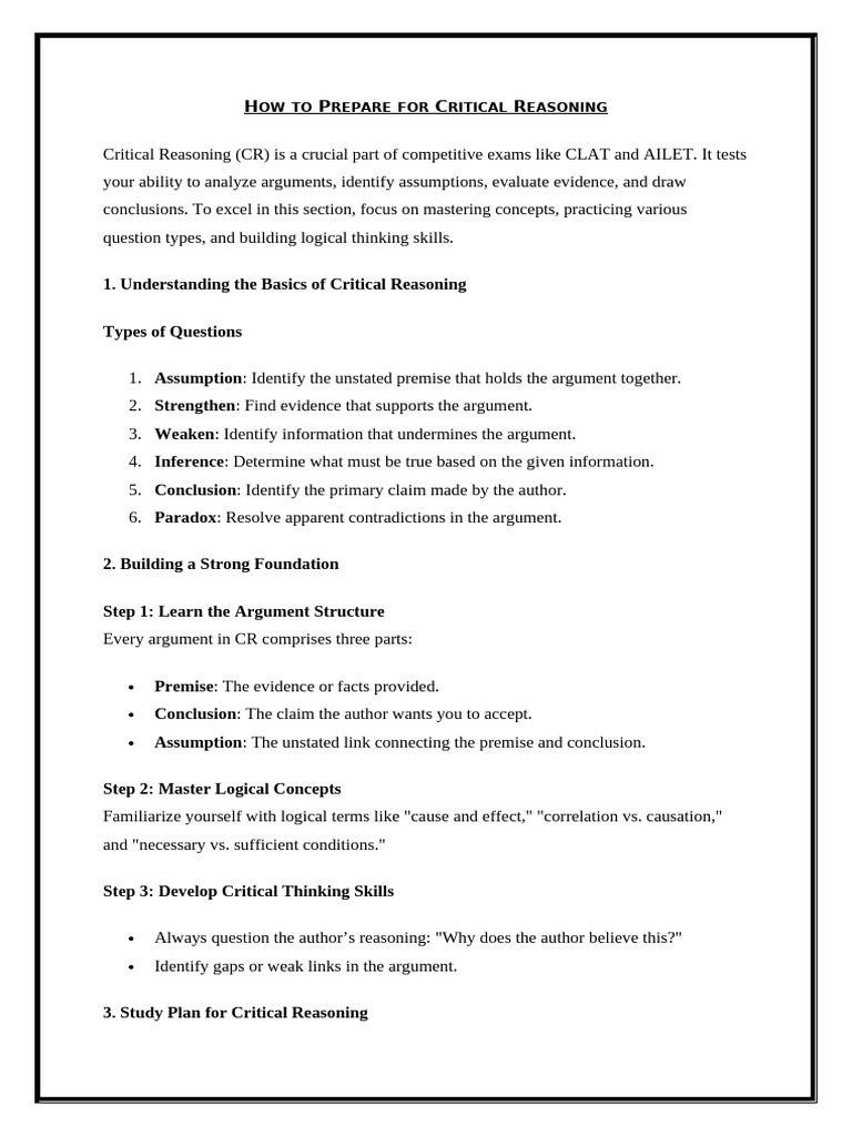 Mastering Critical Reasoning for Exams | PDF | Argument | Critical Thinking