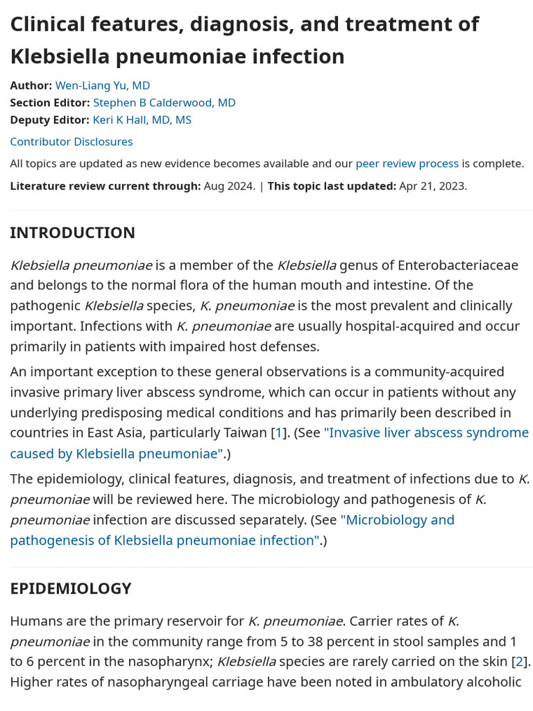 Clinical Features, Diagnosis, and Treatment of Klebsiella Pneumoniae ...