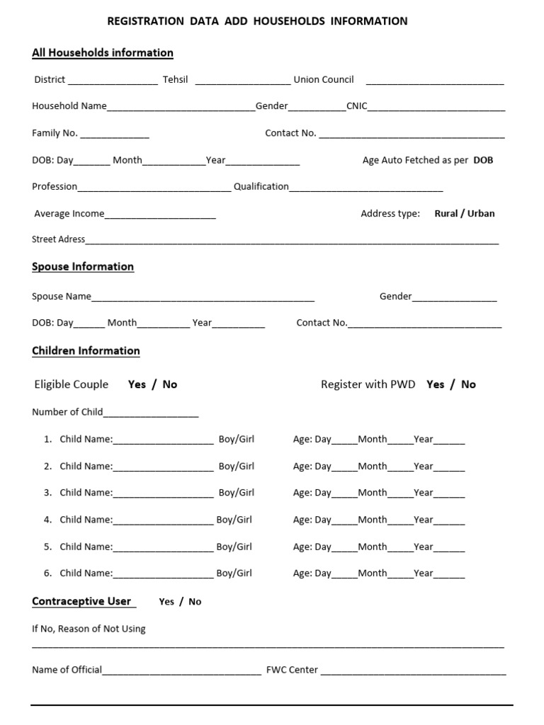 House Hold Registration Form | PDF