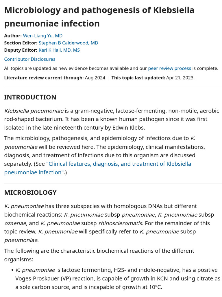 Microbiology and Pathogenesis of Klebsiella Pneumoniae Infection | PDF ...