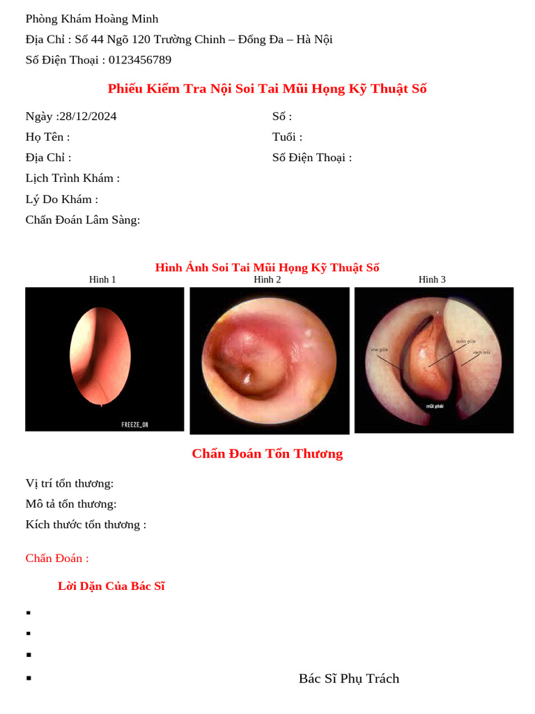 Phieu Kham TMH (3 Hinh) | PDF