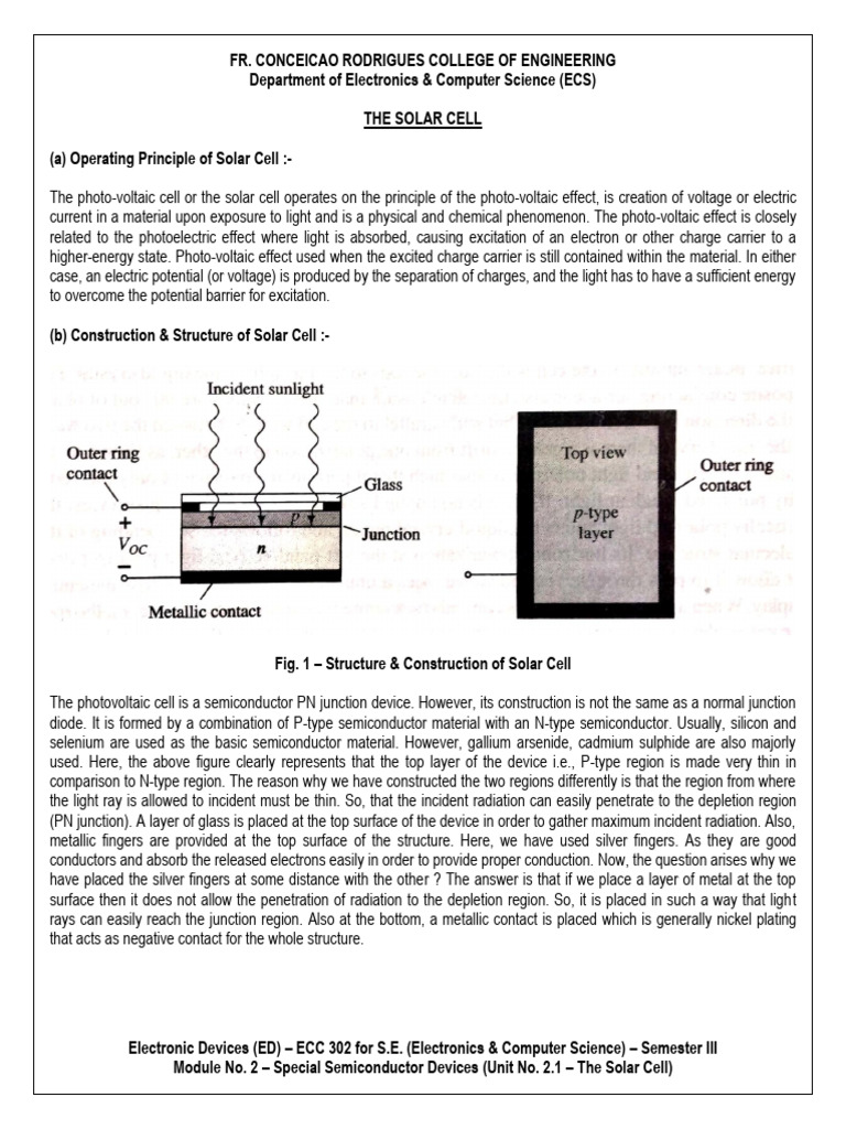 Solar Cell Basics for ECS Students | PDF | Solar Cell | P–N Junction